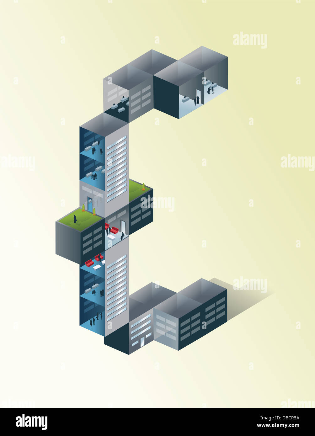 Illustration of Euro shaped building against colored background Stock ...