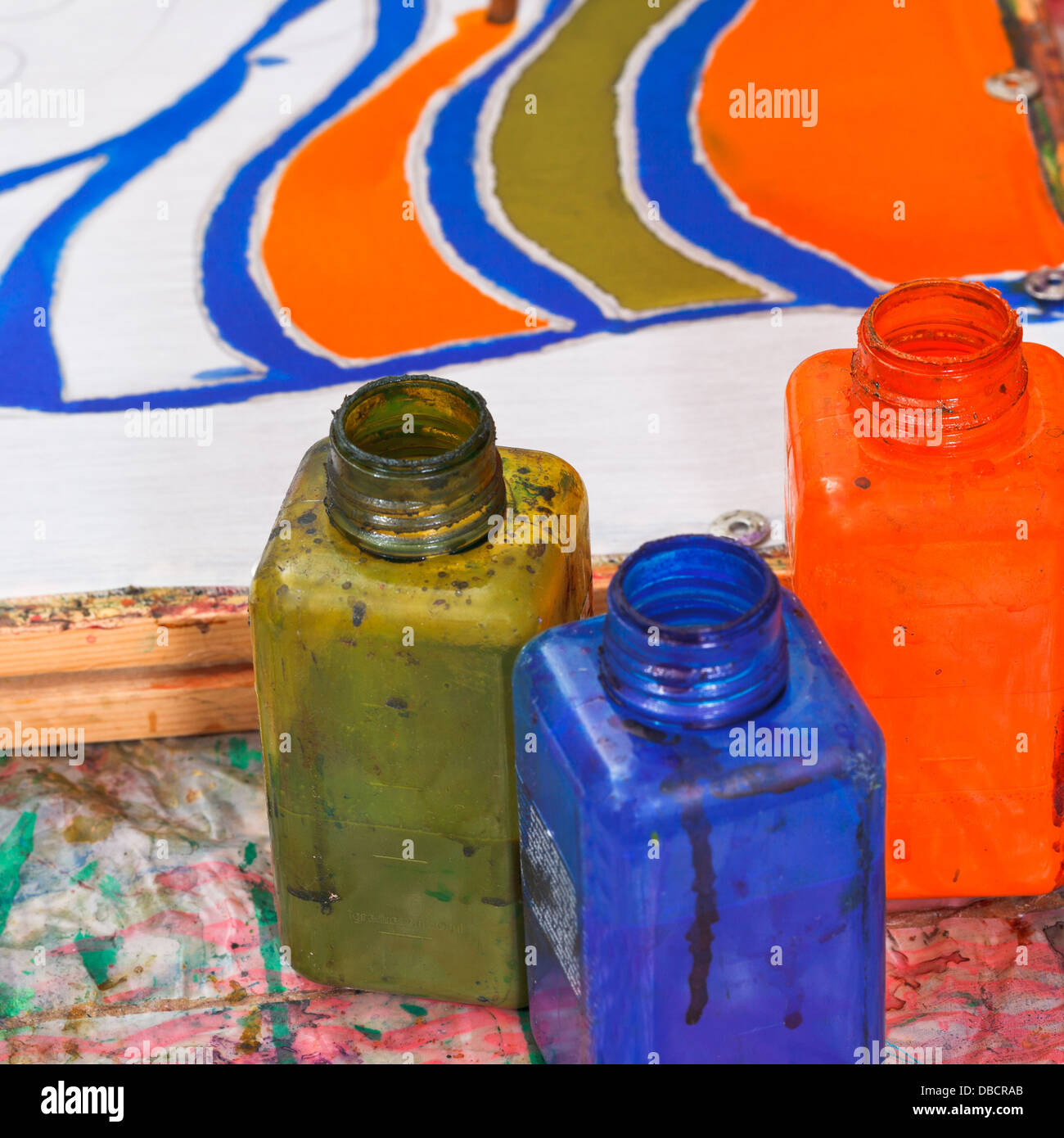 bottles with dyes for cold batik painting Stock Photo - Alamy