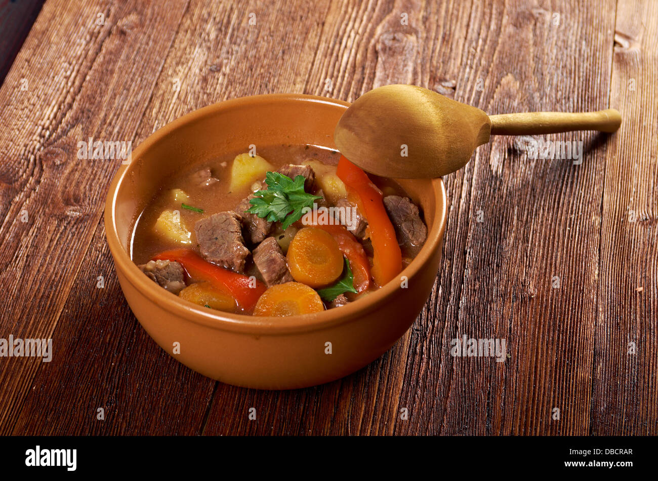 Irish stew farm-style with tender lamb meat, potatoes and vegetables ...