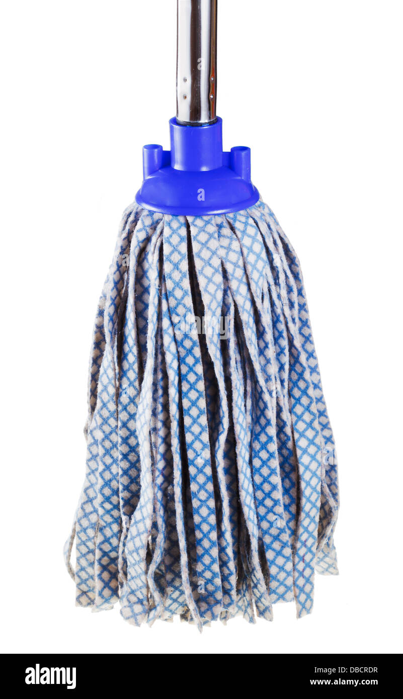 used blue fabric mop isolated on white background Stock Photo - Alamy
