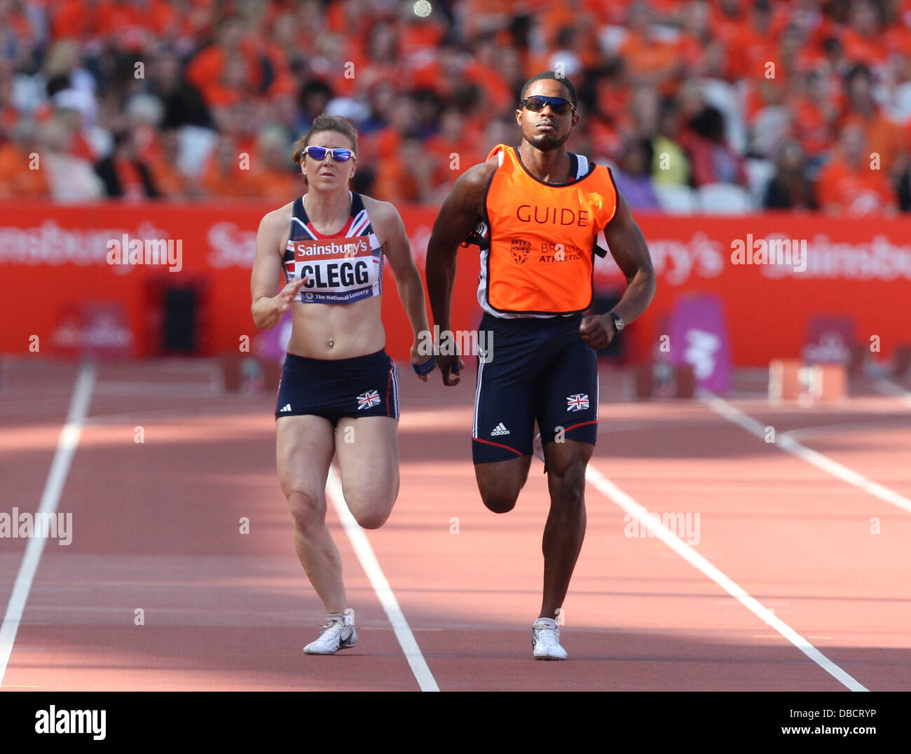 Stratford, UK. 28th July, 2013. Libby Clegg 100m Women T12 Finalduring ...
