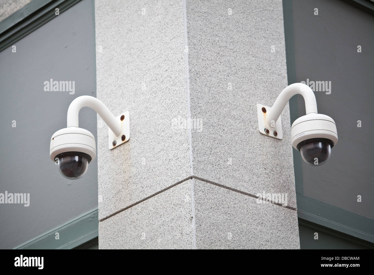 Two Bosch auto dome modular 100 series security cameras is pictured on ...