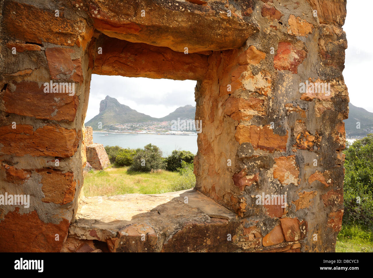 View through the window of an old British colonial fort in ruins, Hout ...