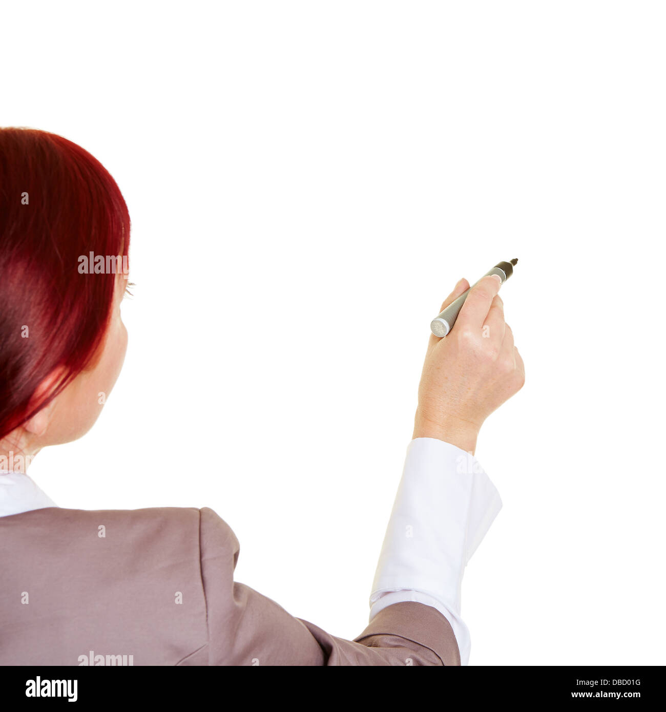 Business woman from behind writing with pen Stock Photo - Alamy