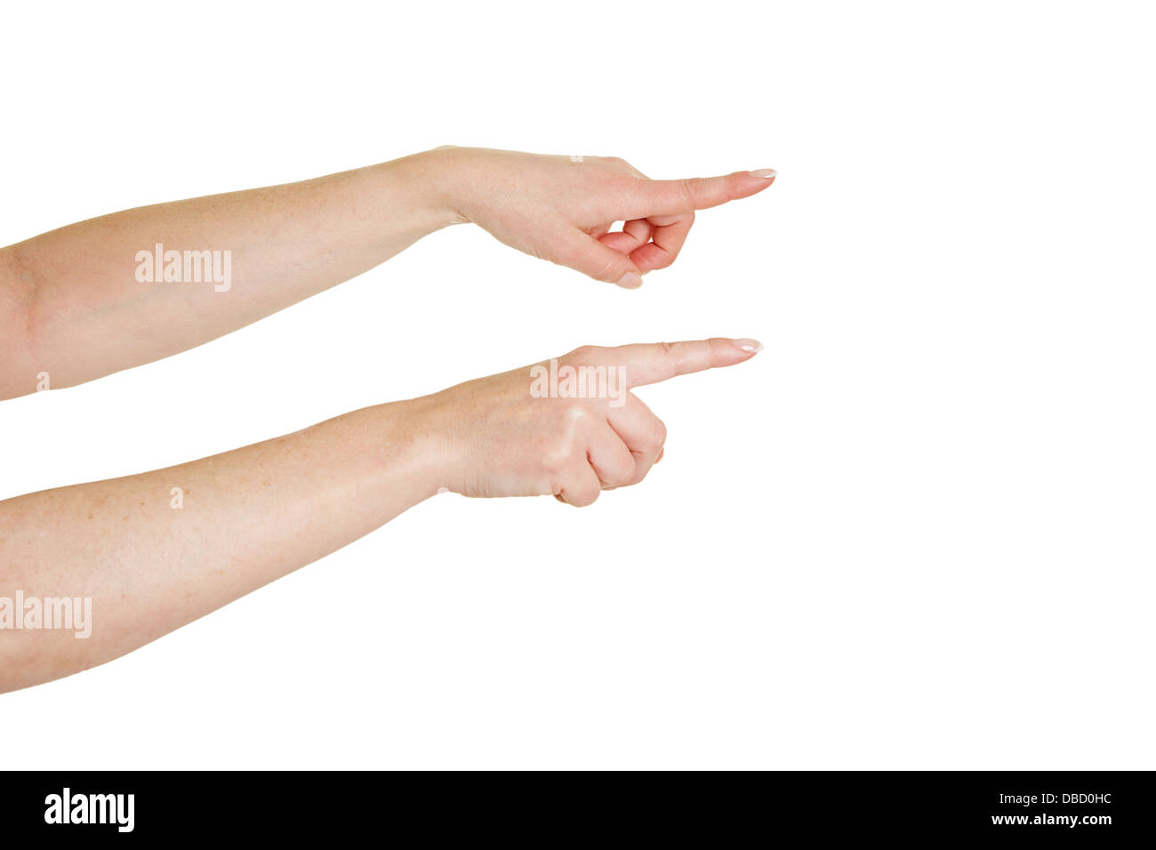 Two female index fingers pointing to the right Stock Photo - Alamy