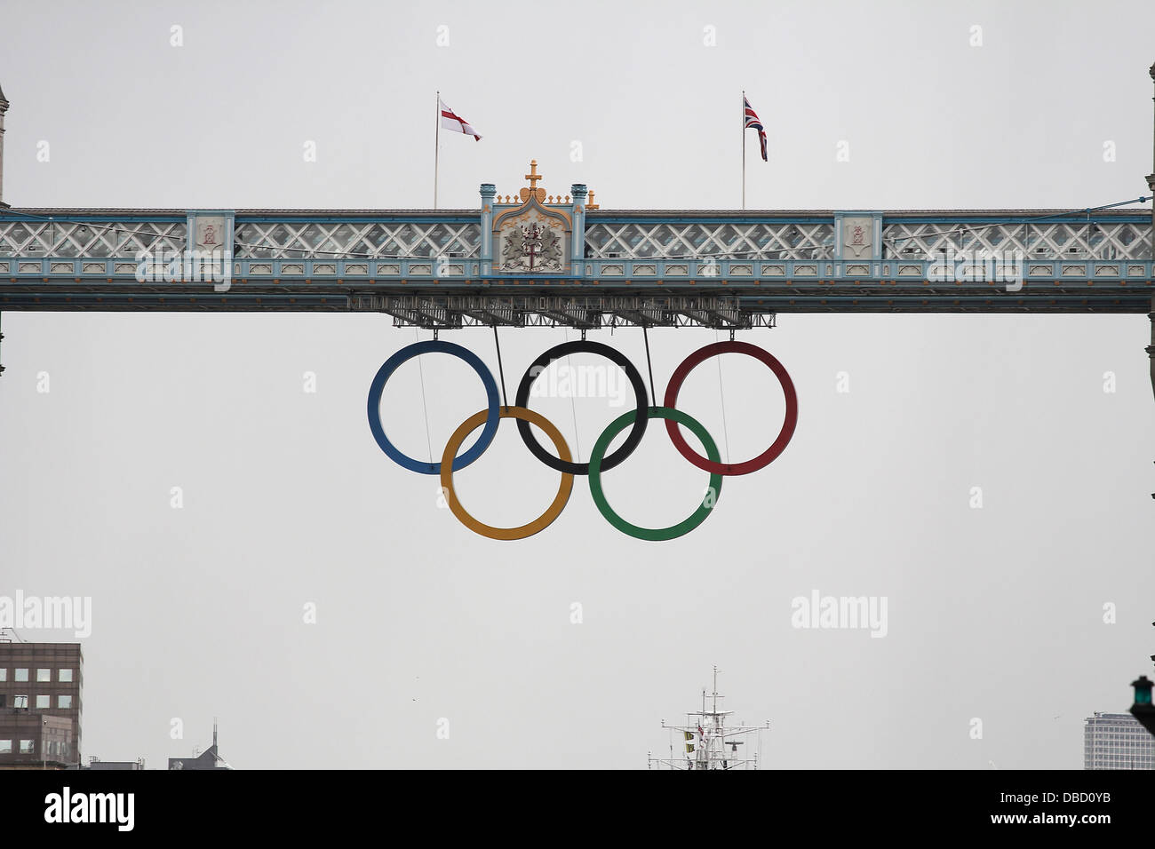 Olympic rings on Tower Bridge London Stock Photo - Alamy