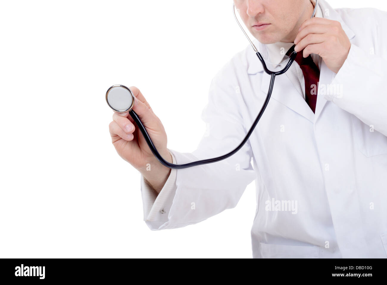 Doctor using stethoscope isolated on white background Stock Photo - Alamy