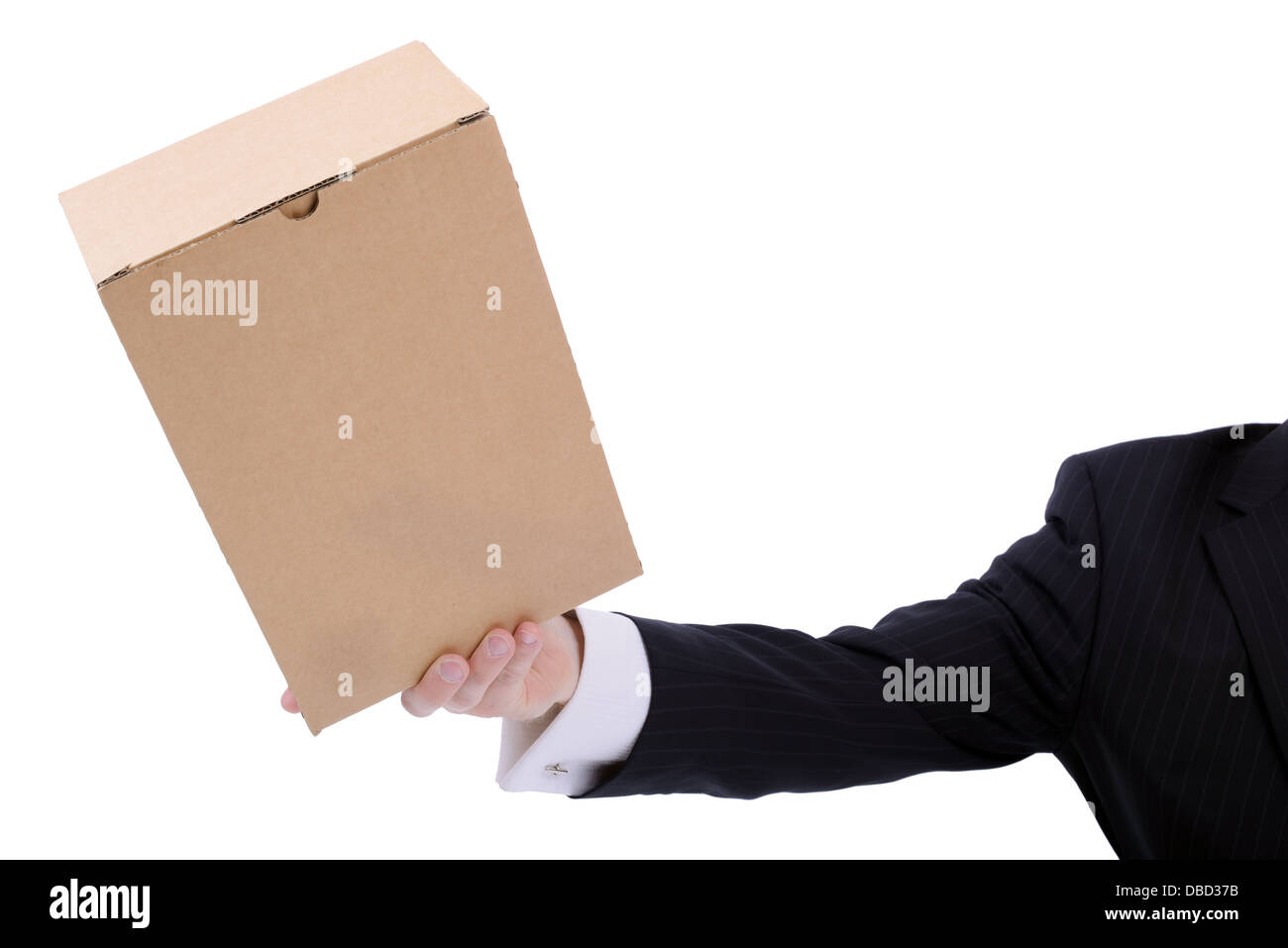 delivering a package isolated on white background Stock Photo - Alamy