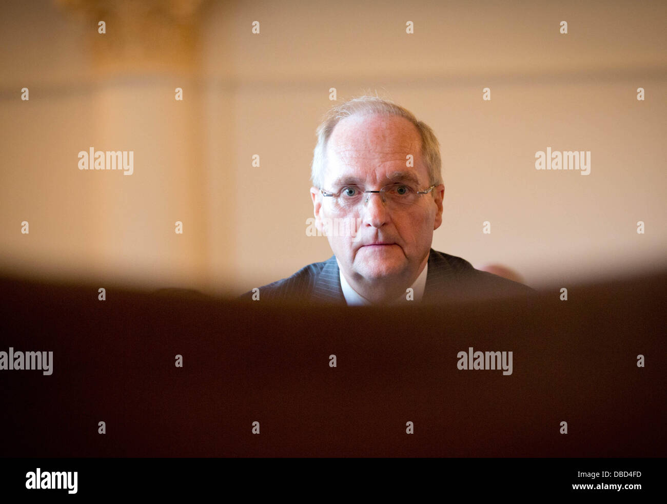 Hans Berger, former chairman of the HSH Nordbank, sits in the courtroom ...