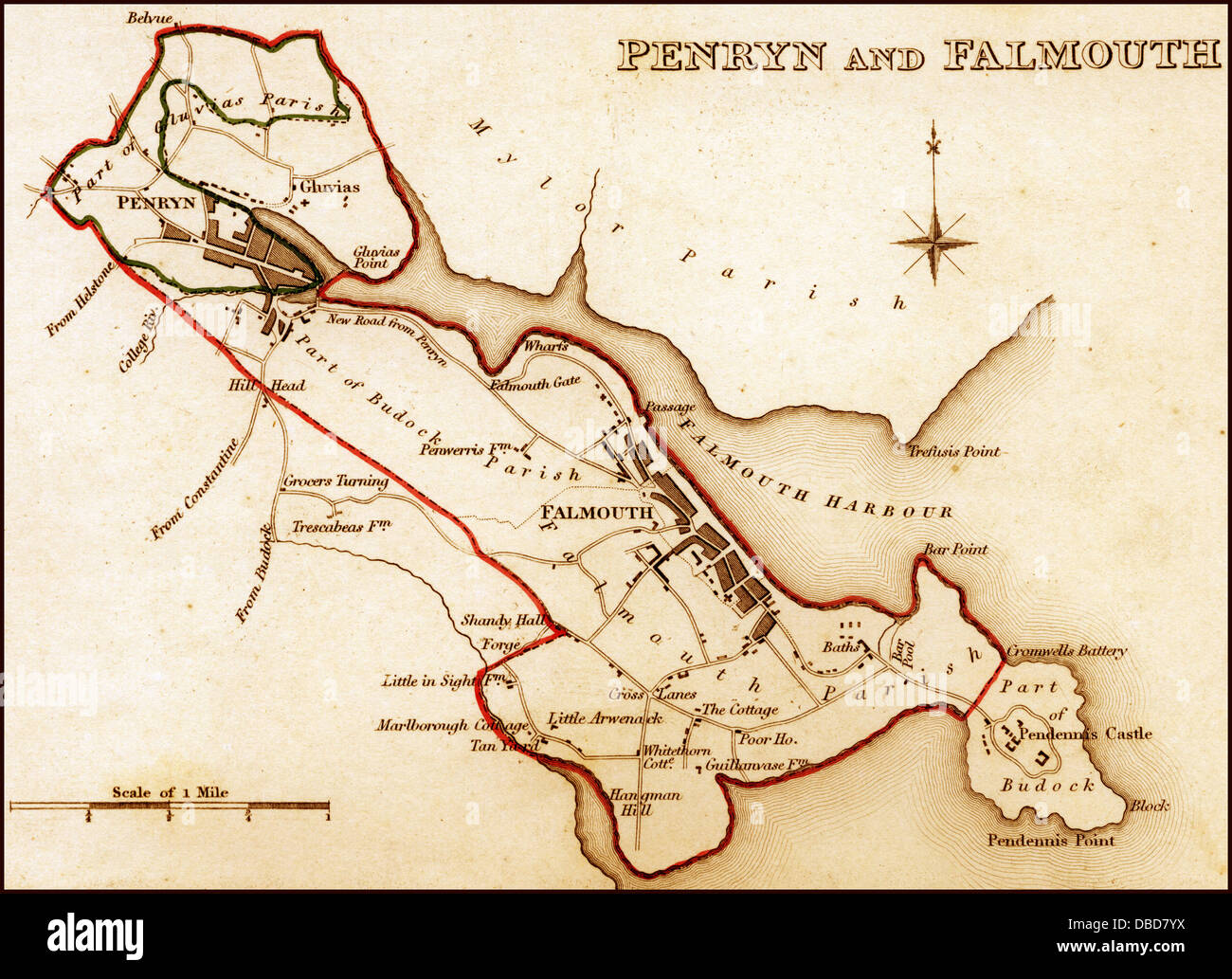 1832 Victorian Map of Penryn and Falmouth Stock Photo - Alamy