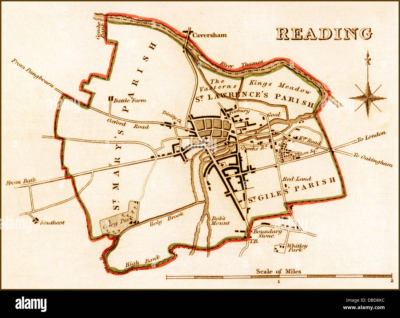 1832 Victorian Map of Reading Stock Photo - Alamy