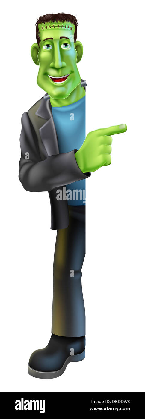 Cartoon Halloween Frankenstein's Monster character peeking round a sign ...