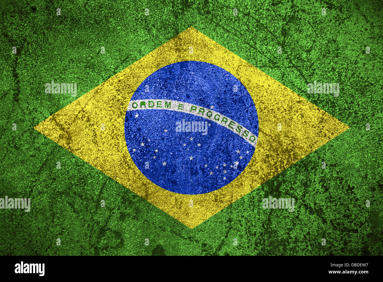 flag of Brazil or Brazilian banner on rough metal background Stock ...
