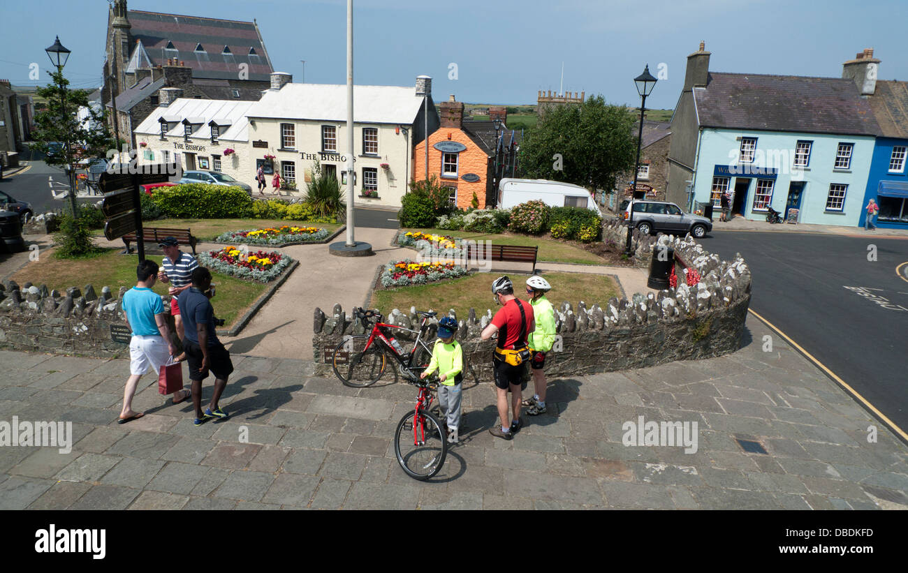 People at the war memorial garden in the centre of St Davids town with ...