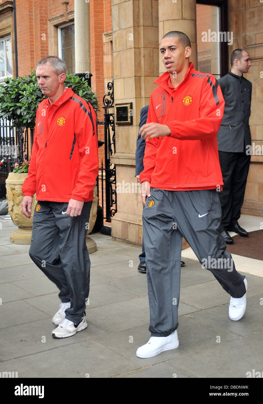 David May and Chris Smalling leave their London hotel along with the ...