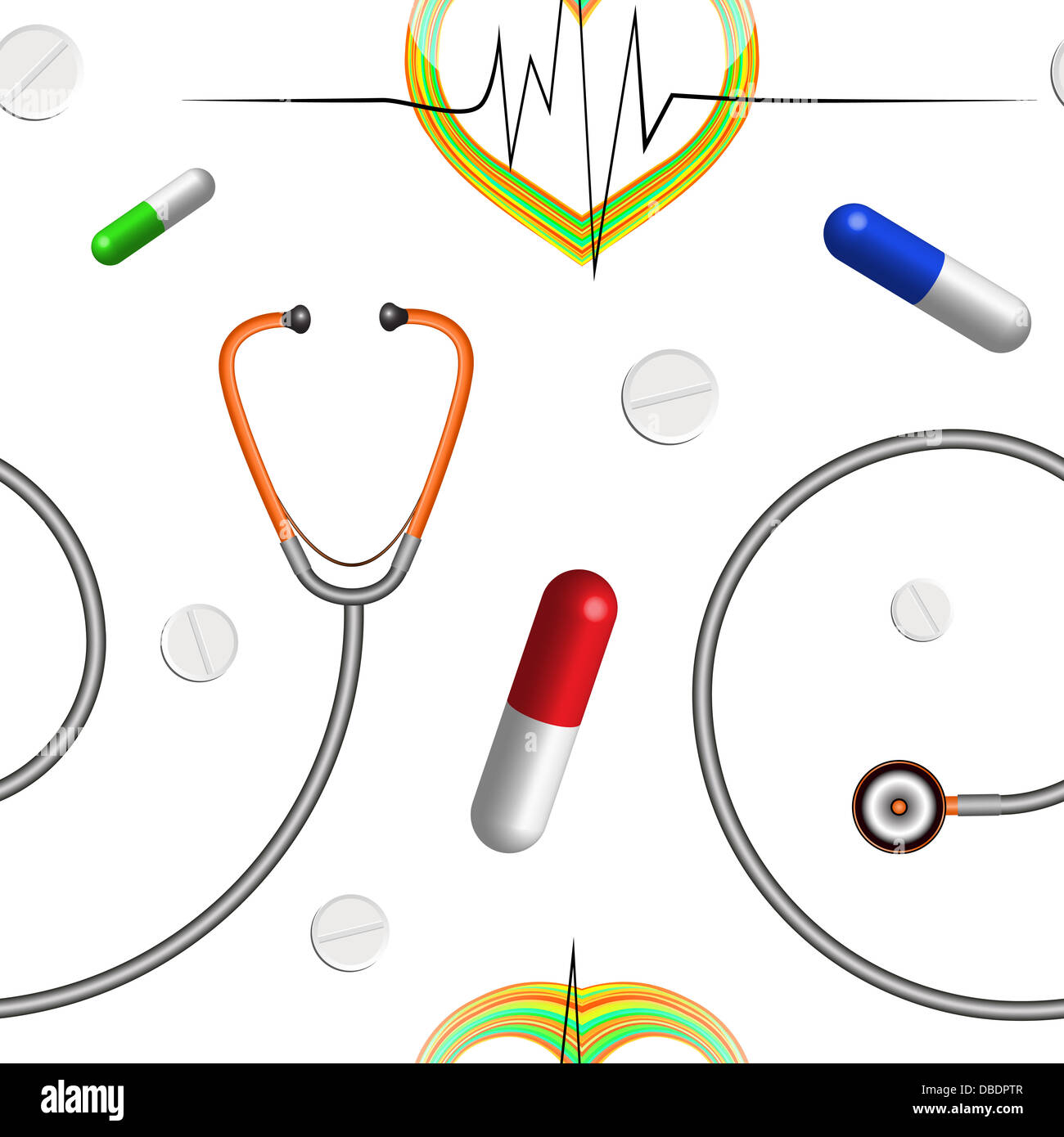 medical pattern with stethoscope, heart graph and pills, abstract ...