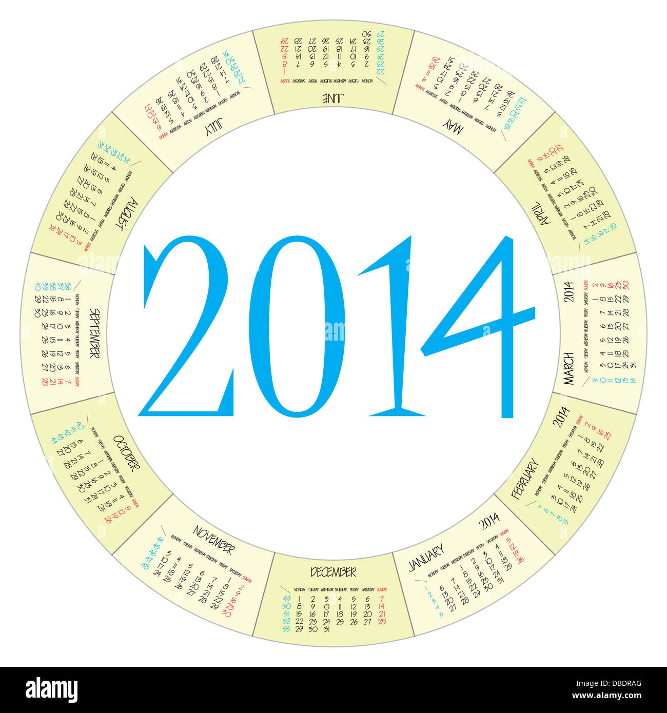 round calendar 2014 over white background, abstract vector art ...