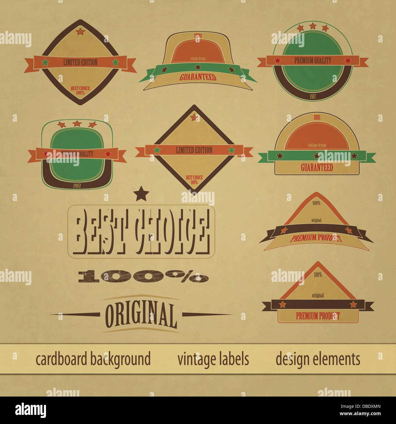 new set of vintage style quality labels on carton background can use ...