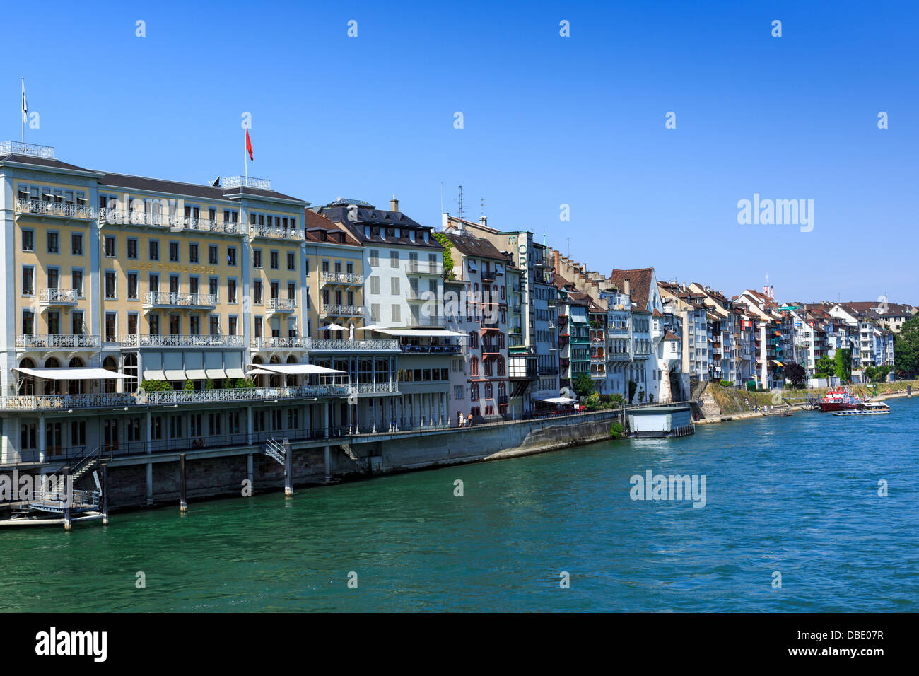 Houses and hotels on the Rhine river in Basel, Switzerland. Very ...