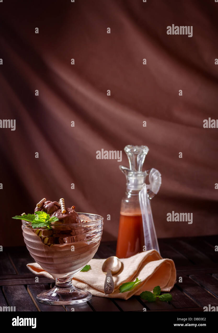 Still life with chocolate ice cream and mint Stock Photo - Alamy
