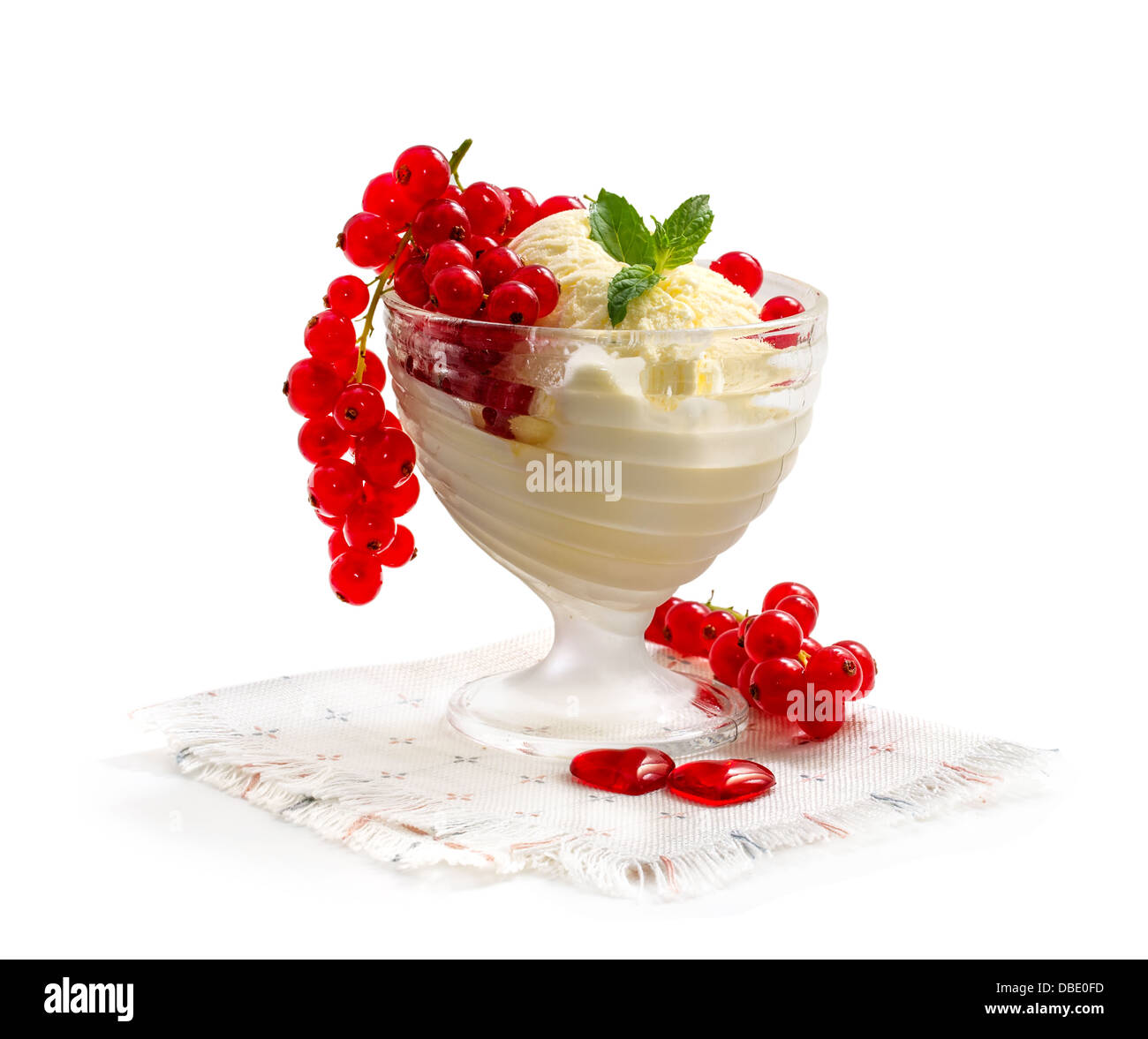 Vanilla ice cream with red currants on a white background Stock Photo ...
