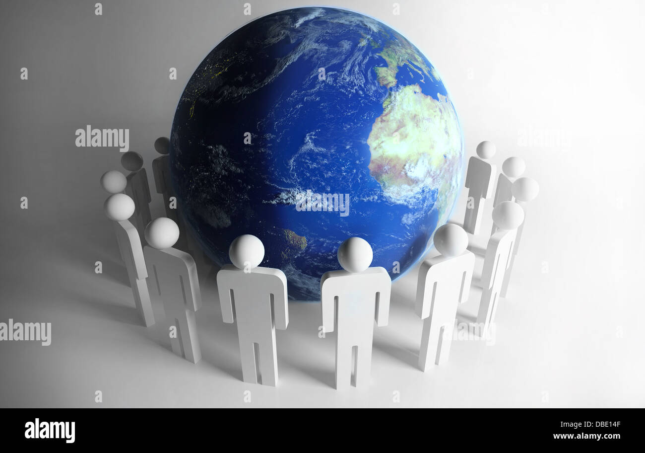 people stood around to world global communications and globe care Stock ...