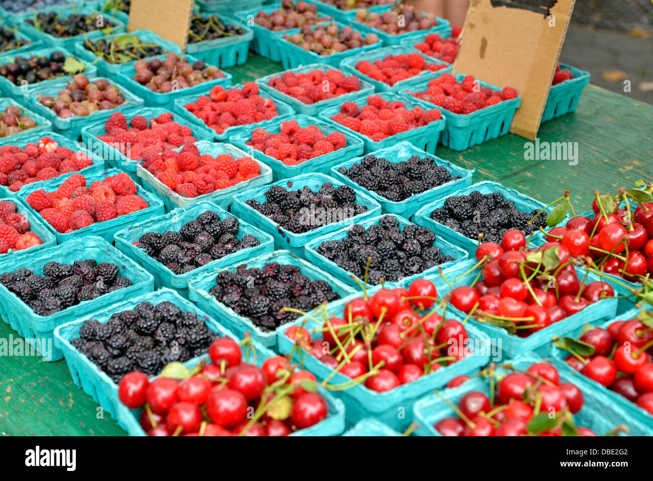 Pint Containers of Sour Cherries, Blueberries and Raspberries Displayed ...