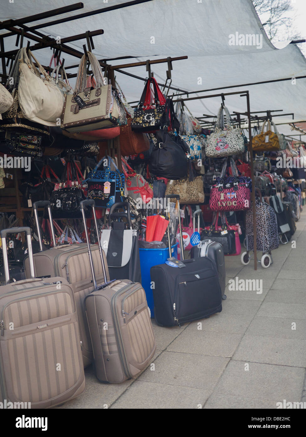 Suitases and bag stall Altrincham Market Stock Photo - Alamy