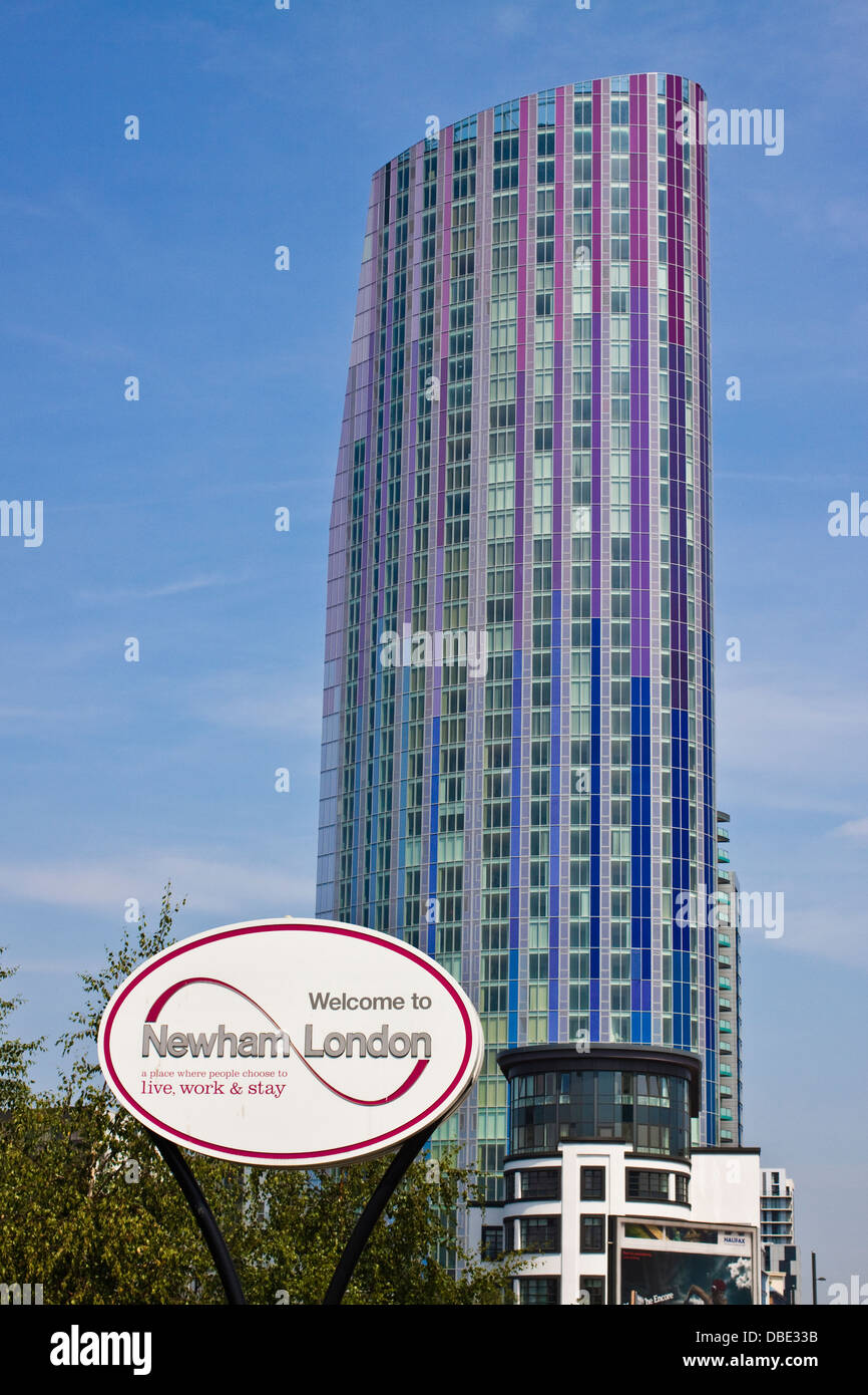 Welcome to Newham London sign in front of high rise development in ...