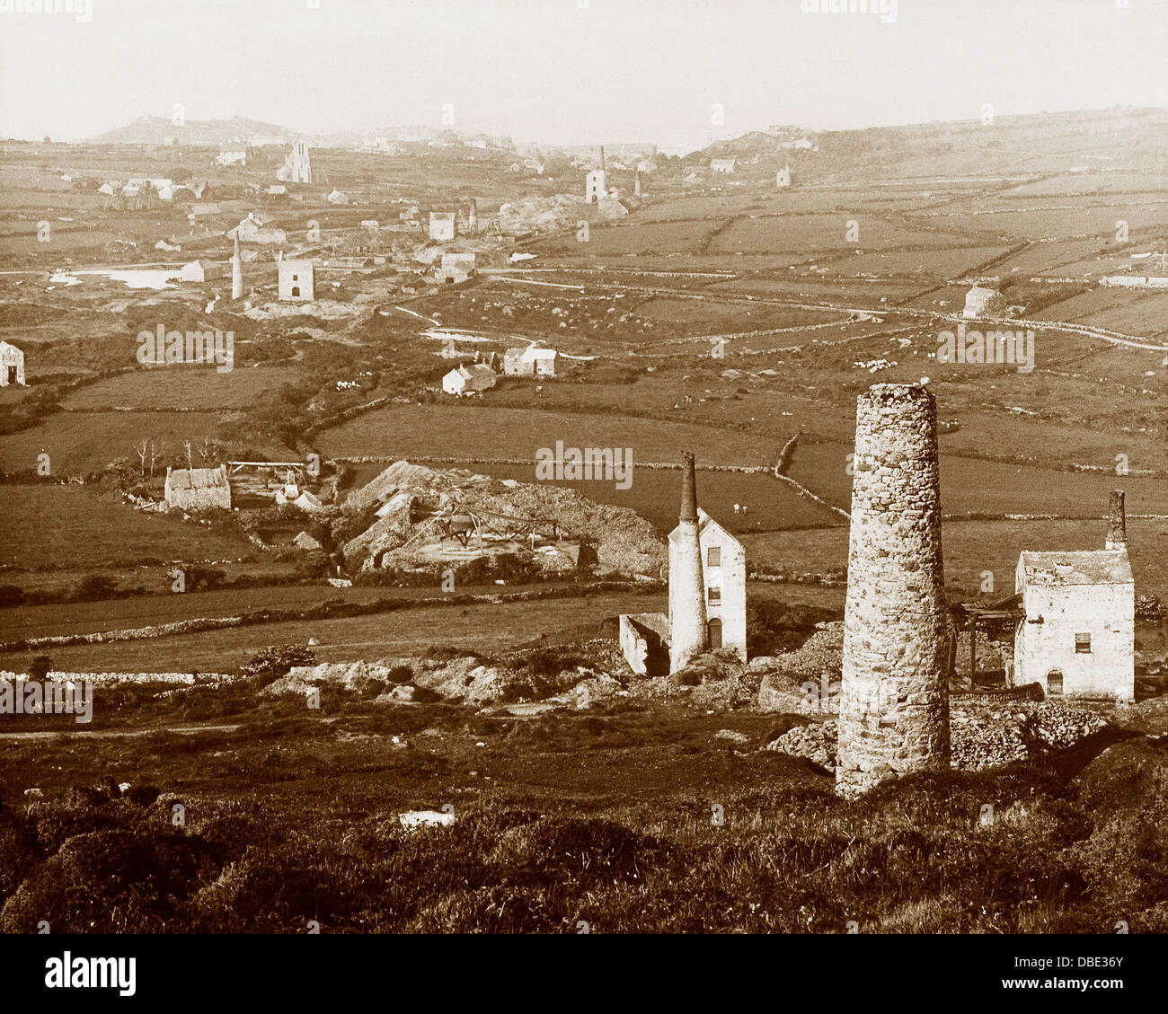 Tin Mines from Rosewall Hill near St. Ives Victorian period Stock Photo ...