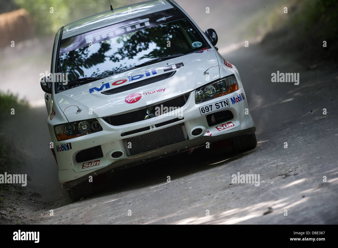 Chichester, UK - July 2013: Mitsubishi Lancer EVO IX in action on the ...