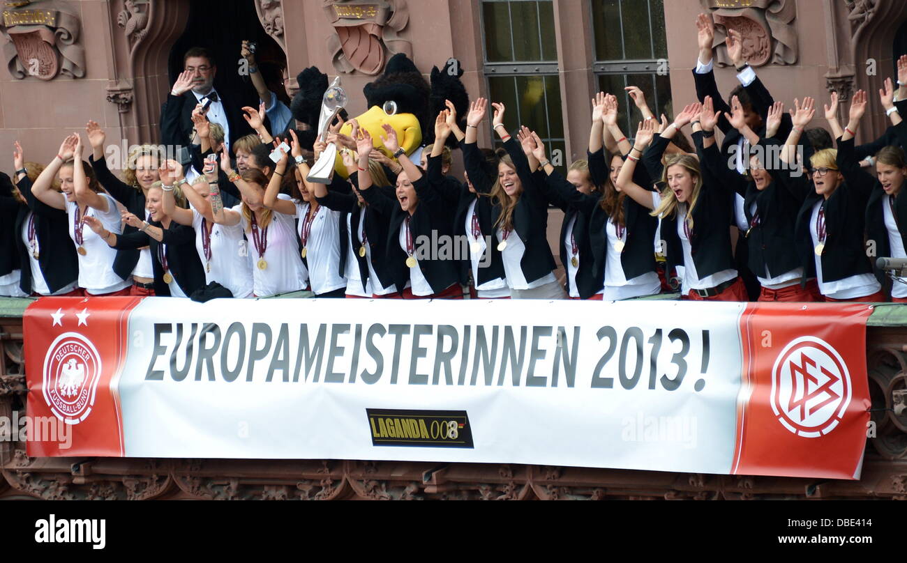 The German women's national soccer team celebrates during the reception ...