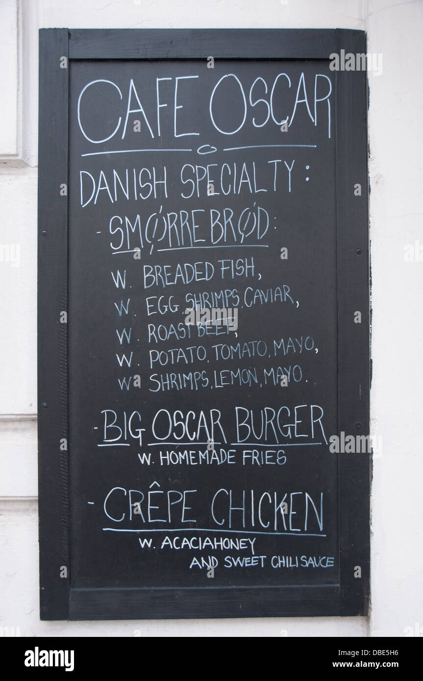 Denmark. Copenhagen. Menu offering Smorrebrod, Danish national dish ...