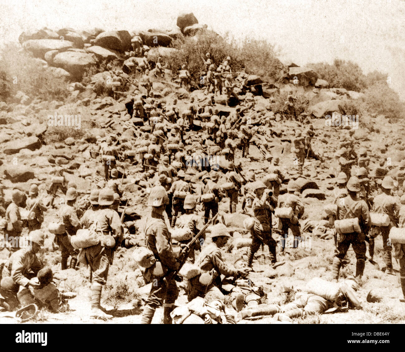 Boer War Suffolk Regiment storming a Kopje near Colesberg Victorian ...