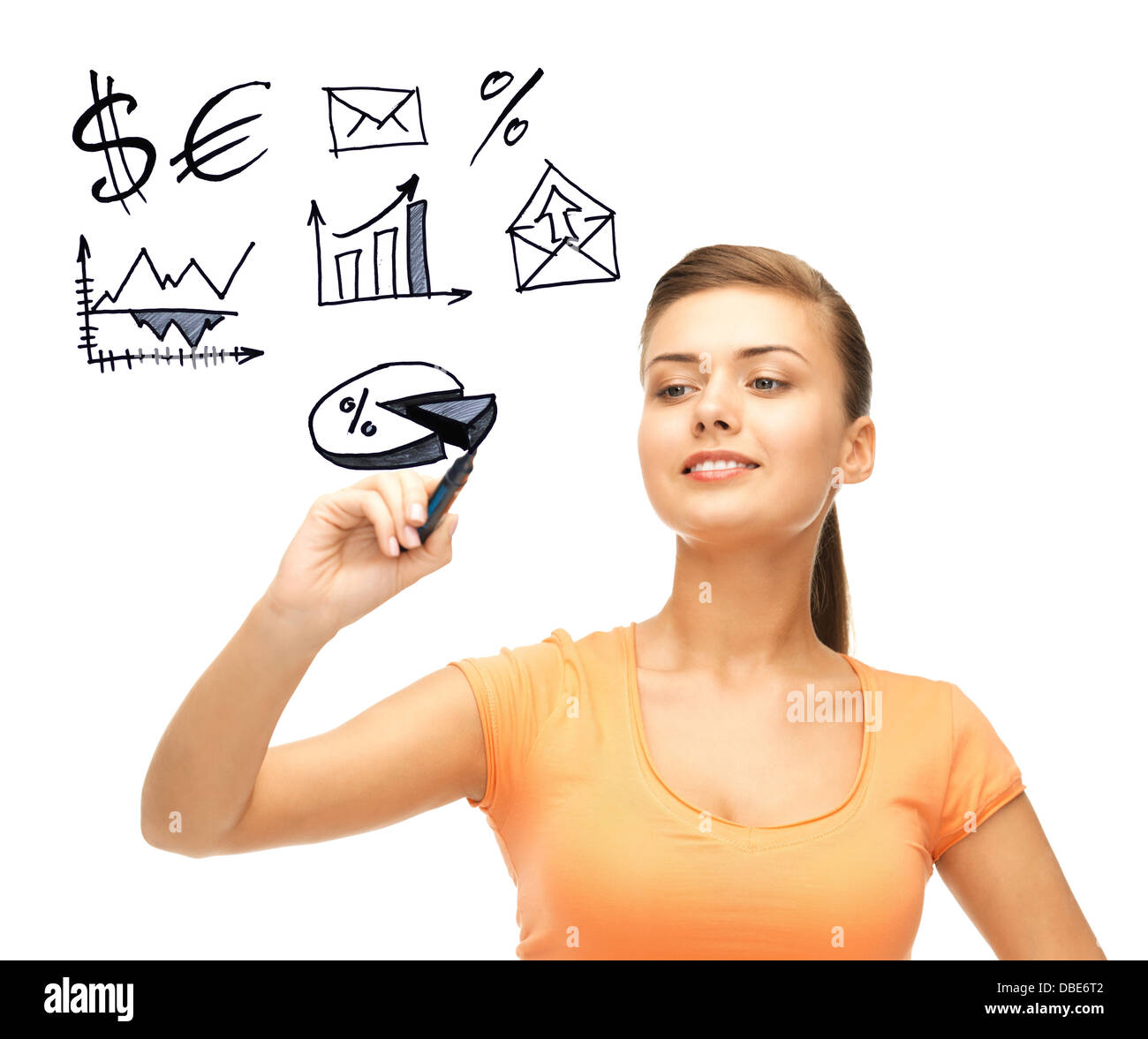 businesswoman drawing financial signs Stock Photo - Alamy
