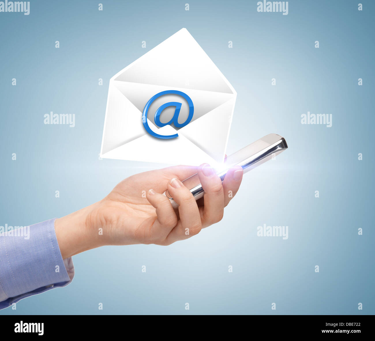 woman with smartphone and email icon Stock Photo - Alamy
