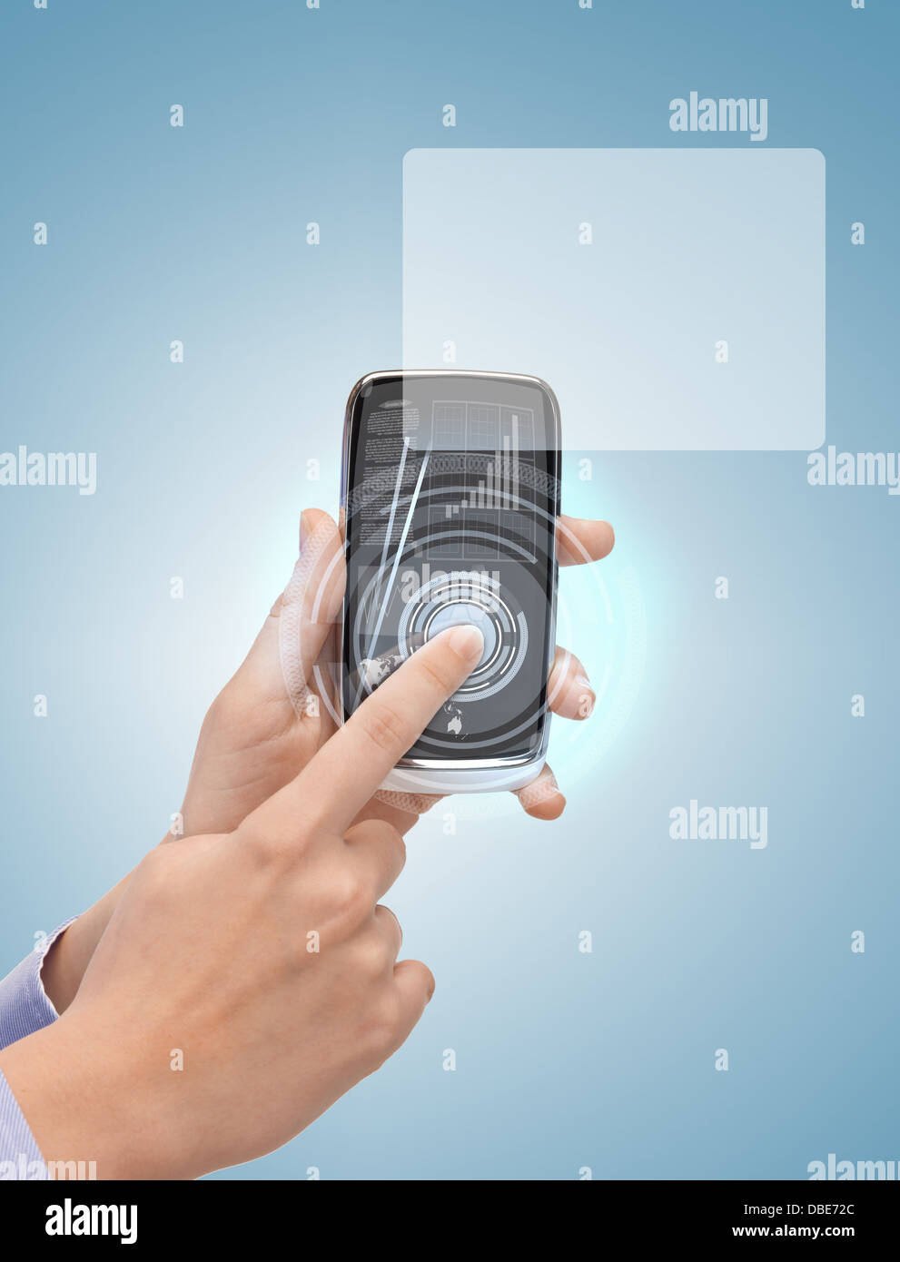 man hand with smartphone and virtual screen Stock Photo - Alamy