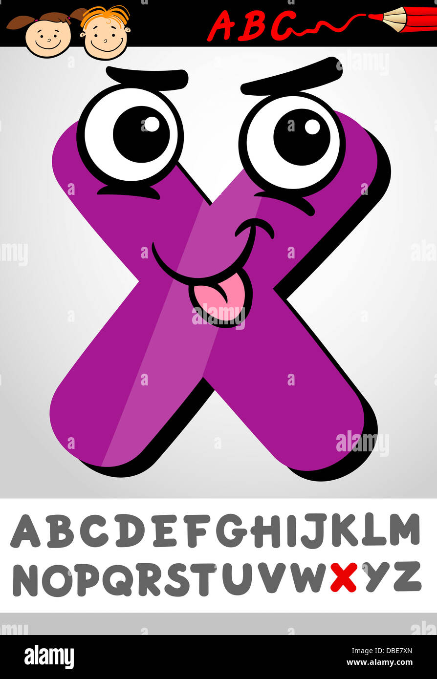 Cartoon Illustration of Cute Capital Letter X from Alphabet for ...