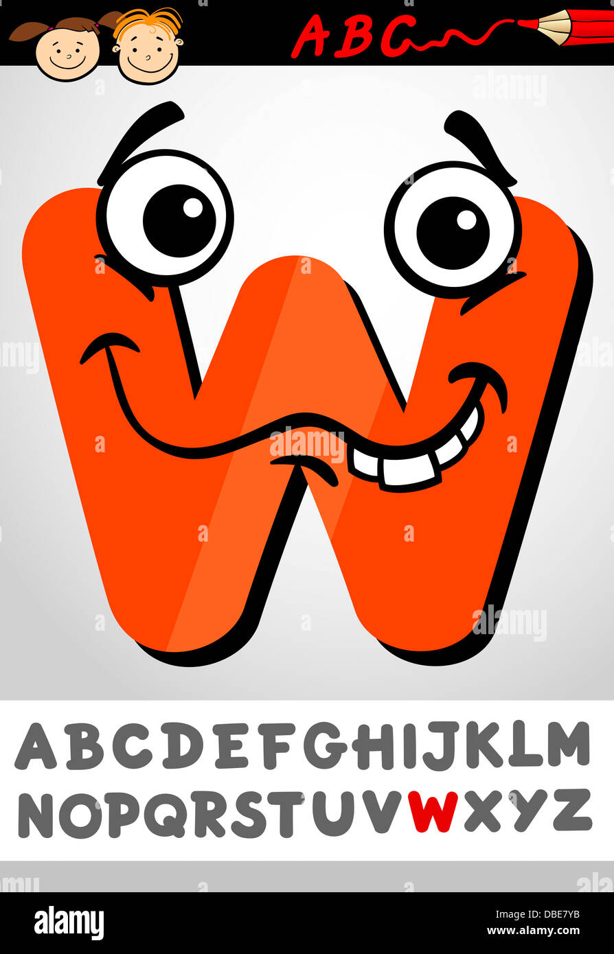 Cartoon Illustration of Cute Capital Letter W from Alphabet for ...