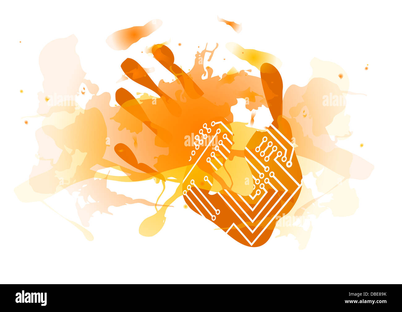 technological red splatter hand print Stock Photo - Alamy