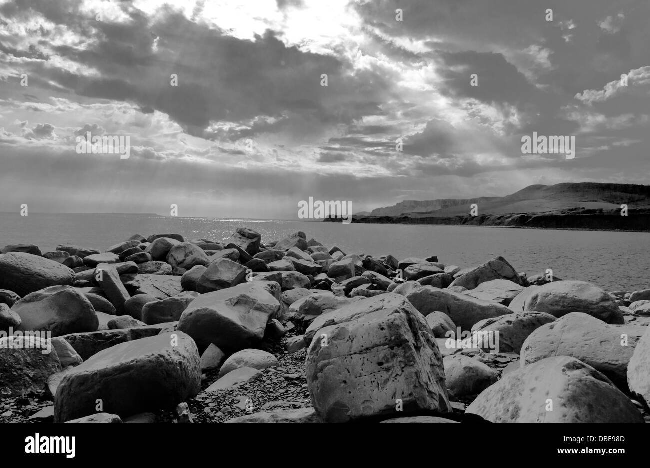 Kimmeridge coaast line, Dorset, Great Britain, Uk (Black and white ...