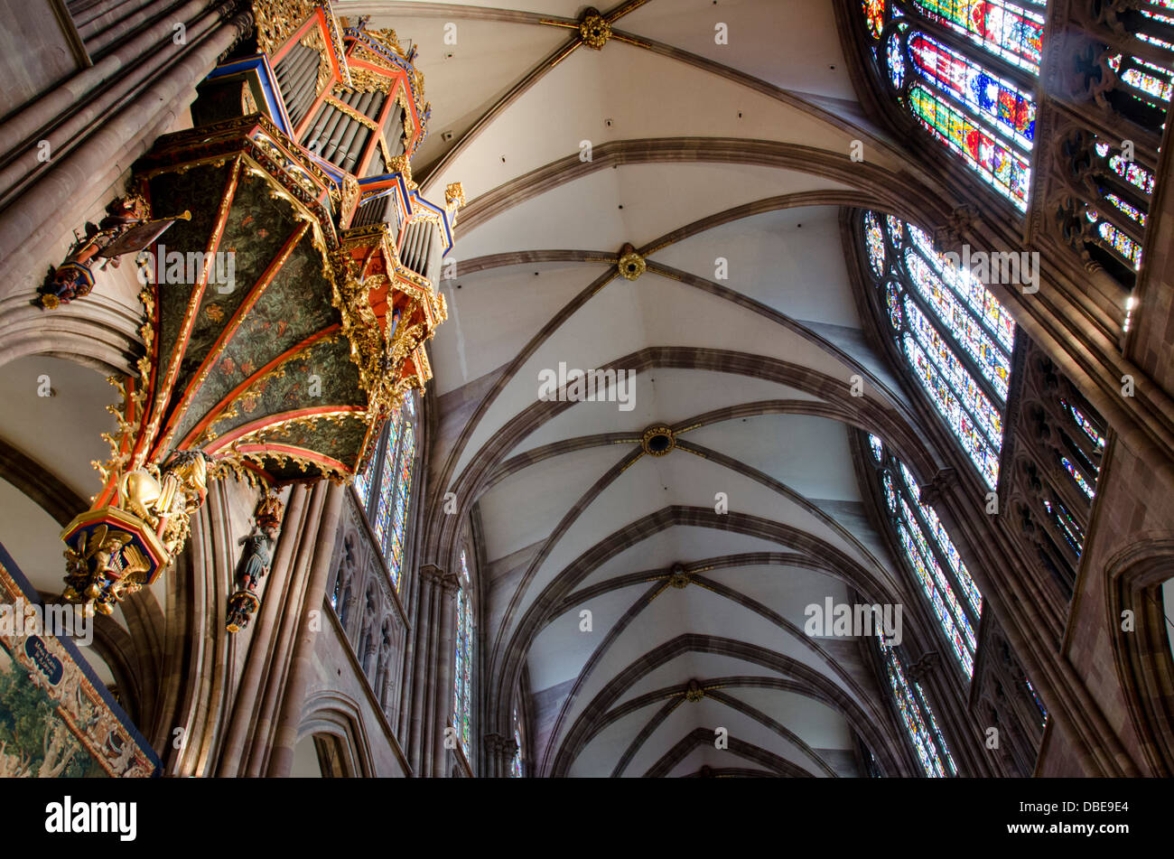 France, Alsace, Strasbourg. Interior of Strasbourg Cathedral, circa ...
