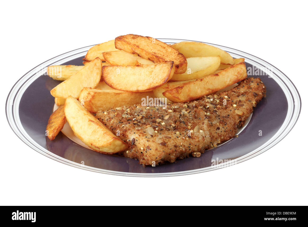 Plate of Breaded White Fish and Chips Served on a Plate Stock Photo - Alamy