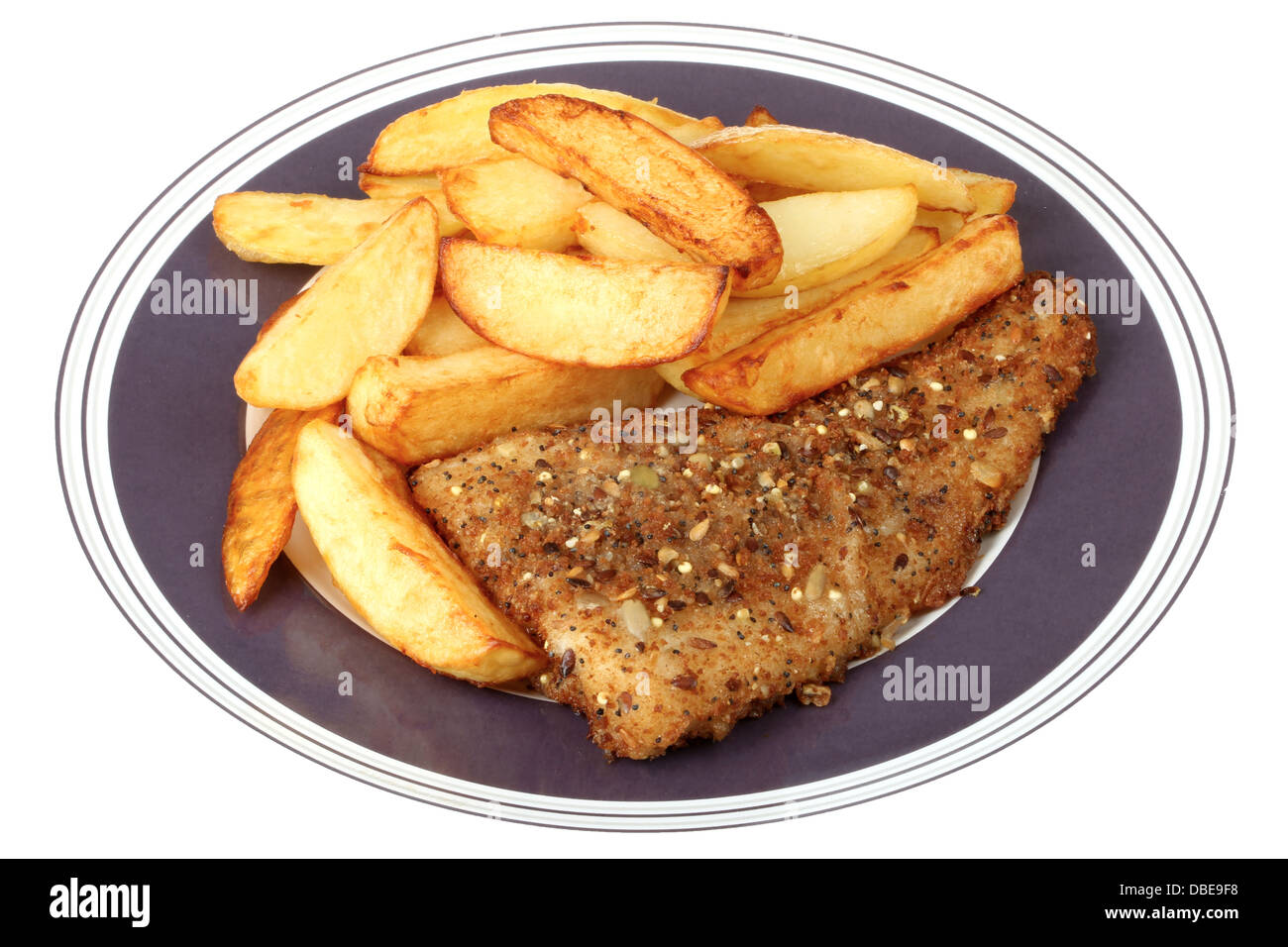 Plate of Breaded White Fish and Chips Served on a Plate Stock Photo - Alamy