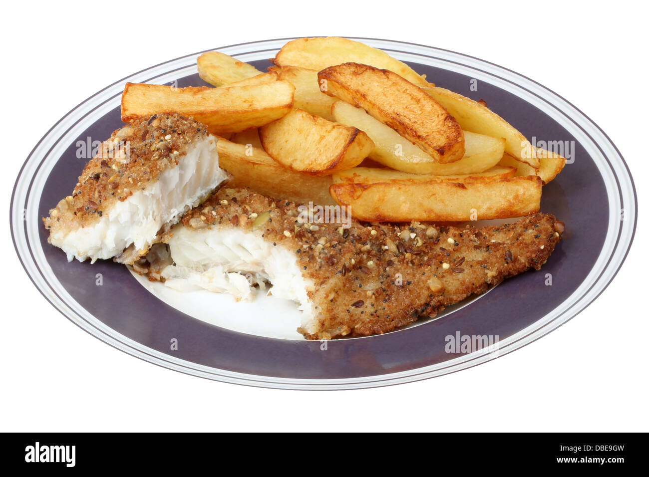 Plate of Breaded White Fish and Chips Served on a Plate Stock Photo - Alamy