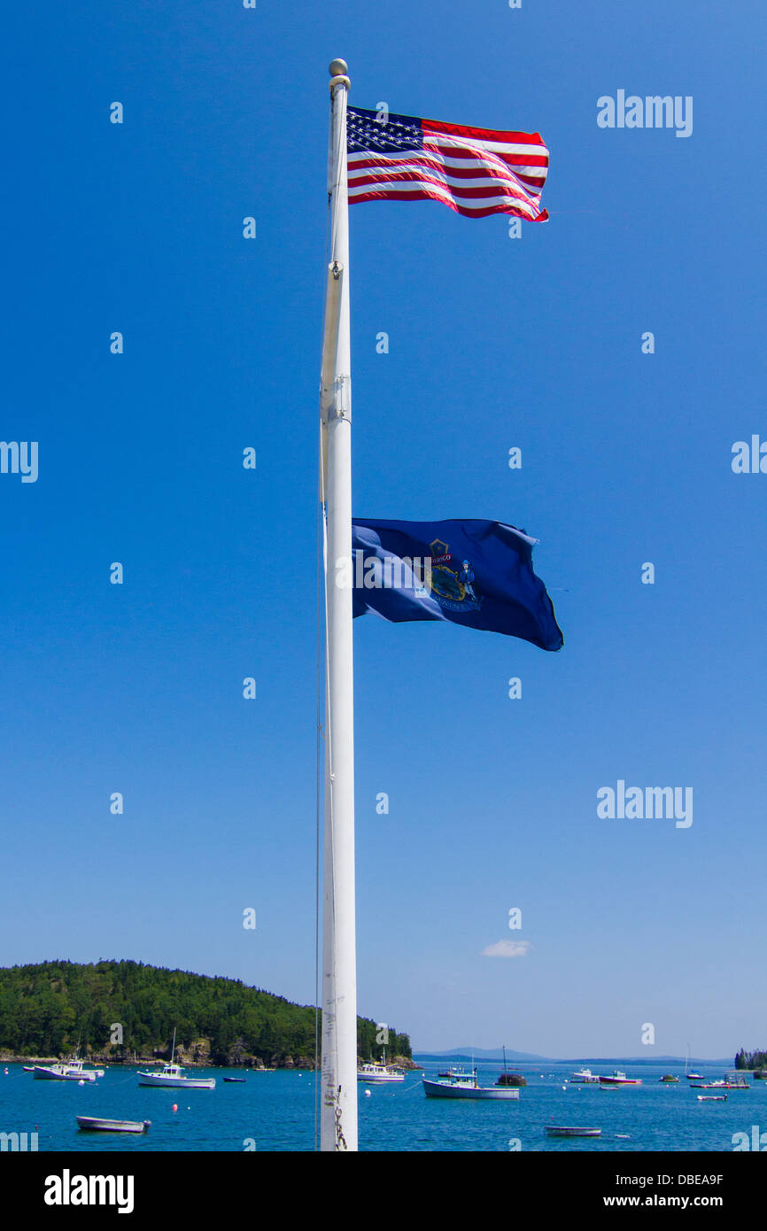 Flags of the USA and Maine Bar Harbor Stock Photo - Alamy