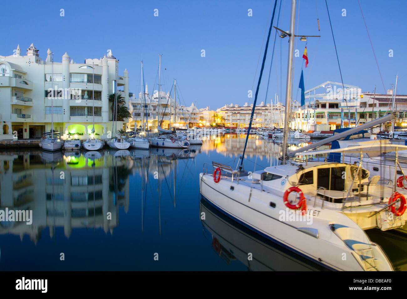 Blue hour in Puerto Marina, Benalmádena, Málaga, Andalucía, Spain Stock ...