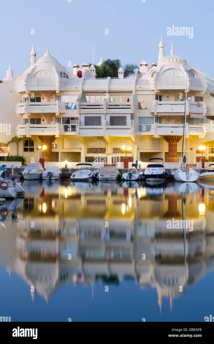 Blue hour in Puerto Marina, Benalmádena, Málaga, Andalucía, Spain Stock ...