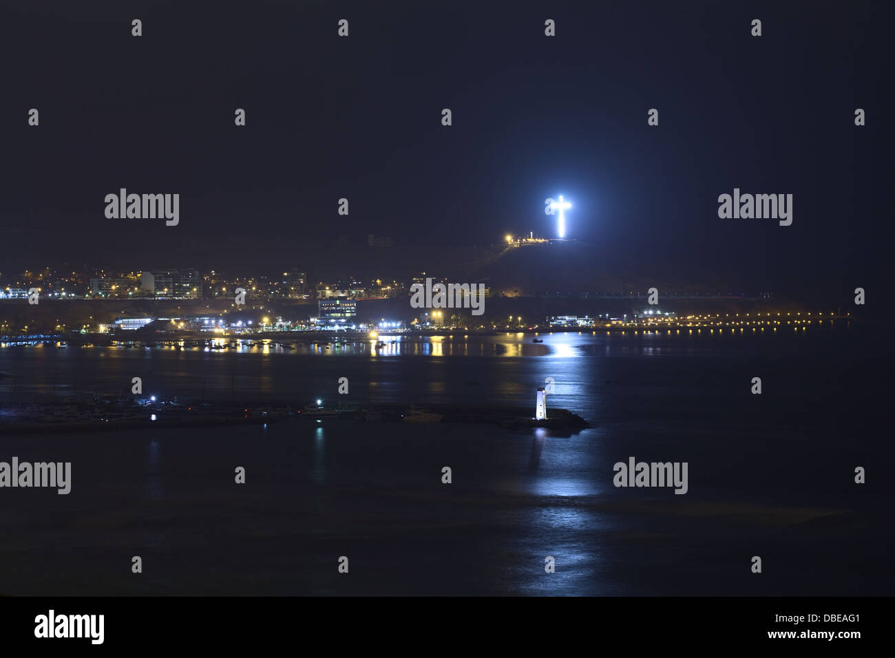 The coast of the district of Chorrillos in Lima, Peru at night Stock ...