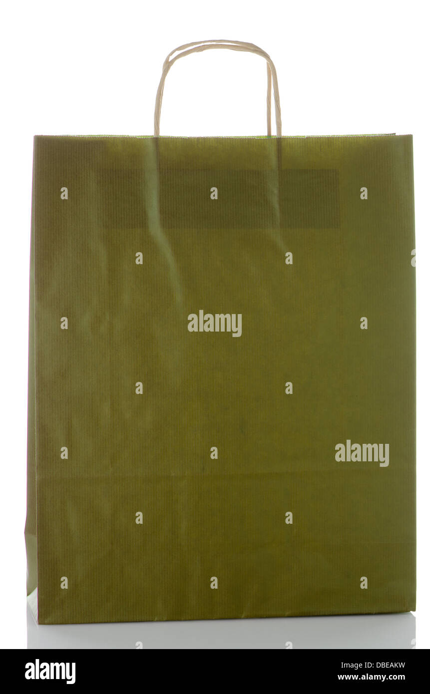 Green paper bag over white background Stock Photo - Alamy